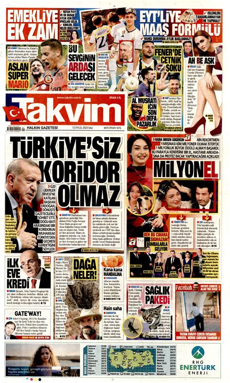 Takvim Gazetesi Takvim Manşet Oku Haberler 12 Eylül 2023