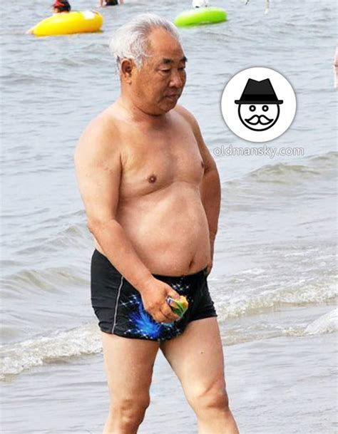 White Hair Old Daddy Went Swimming At The Sea OLDMANSKY