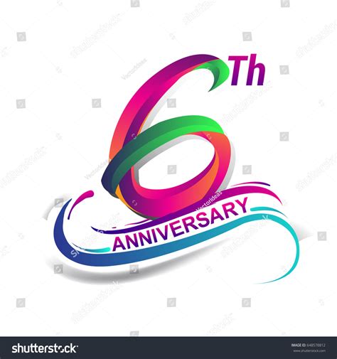 6th Anniversary Celebration Logotype Green Red เวกเตอรสตอก ปลอดคา