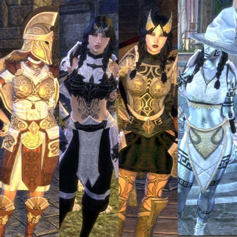 Three Women In Armor Standing Next To Each Other