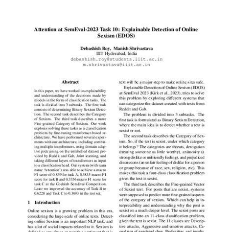 Attention At SemEval 2023 Task 10 Explainable Detection Of Online