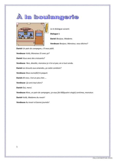 A la boulangerie compréhension génér Français FLE fiches pedagogiques