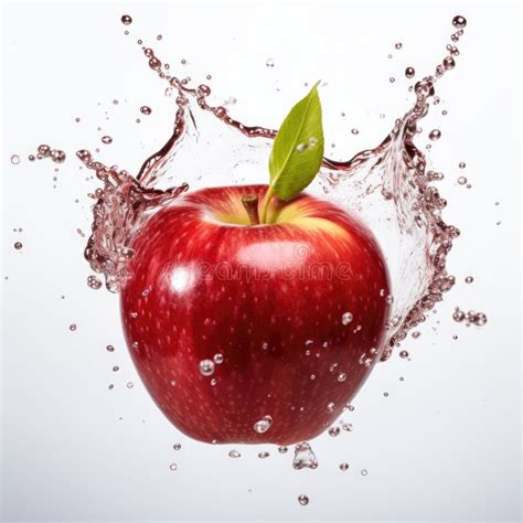 Manzana Roja Fresca En Agua Salpicada Sobre Fondo Blanco Fruta Jugosa