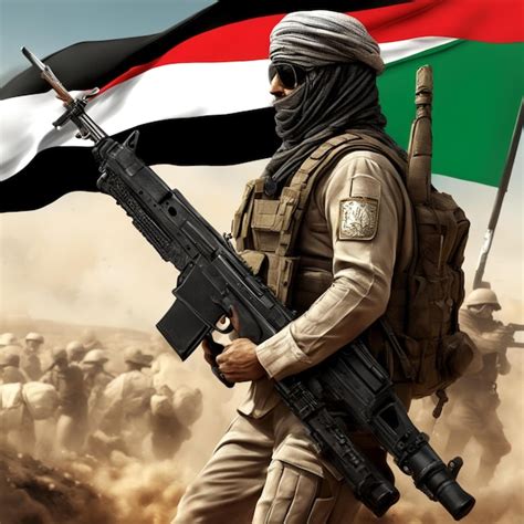 Una Imagen De Un Soldado Palestino Y La Bandera Palestina Foto Premium