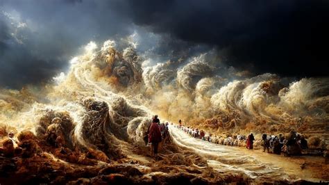 Premium Photo Illustration Of The Exodus Of The Bible Moses Crossing