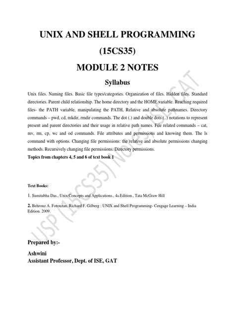 unix and shell programming 15cs35 module 2 notes syllabus pdf computer file directory