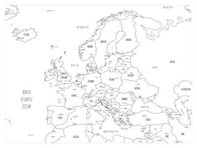 Political Map Of Asia Black Outline Hand Drawn Cartoon Style