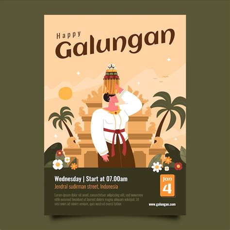 Plantilla de póster vertical plano galungan Vector Gratis