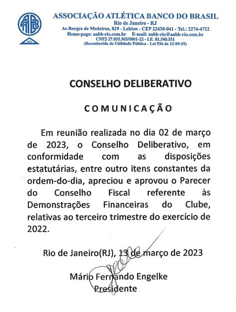 Comunicado Do Conselho Deliberativo Aabb Rio Revista