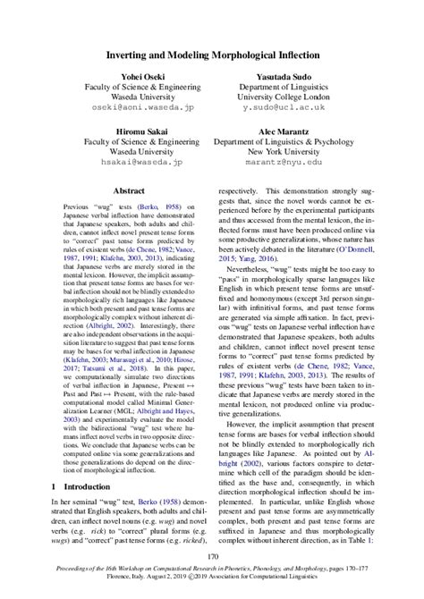 pdf inverting and modeling morphological inflection alec marantz