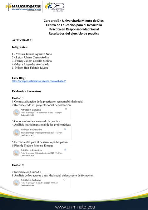 Actividad Responsabilidad Social Corporaci N Universitaria Minuto