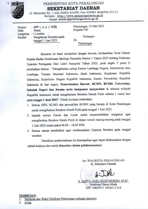 HIMBAUAN PENGIBARAN BENDERA MERAH PUTIH SATU TIANG PADA TANGGAL 1 JUNI