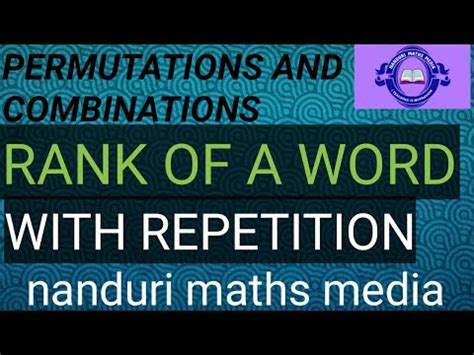 PERMUTATIONS AND COMBINATIONS RANK OF A WORD YouTube