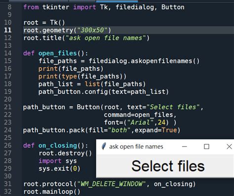 python 如何用tkinter做出 對話 button gui 點button即可選擇一個或多個檔案 file paths filedialog askopenfilenames