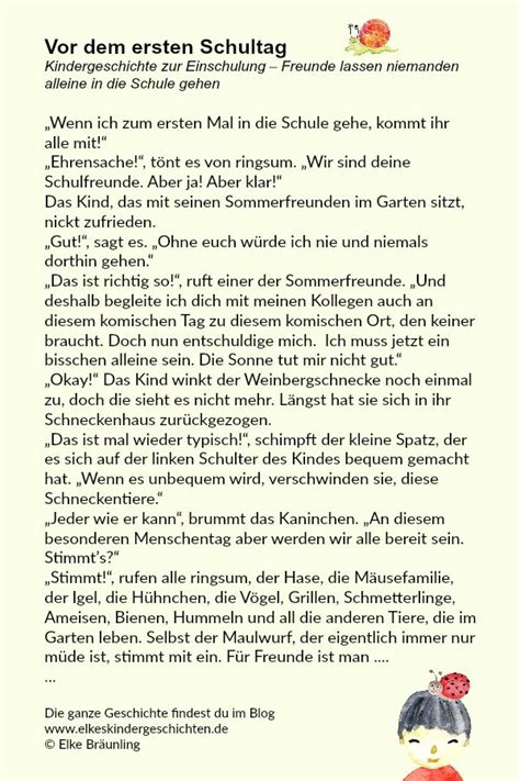 Vor Dem Ersten Schultag Elkes Kindergeschichten Geschichten F R