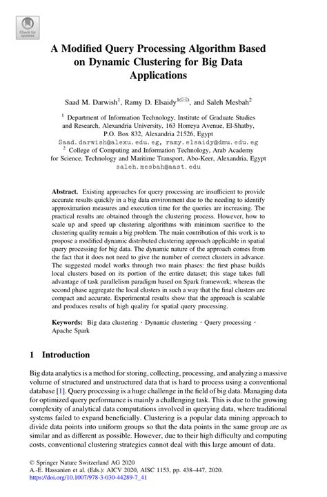 pdf a modified query processing algorithm based on dynamic clustering for big data applications