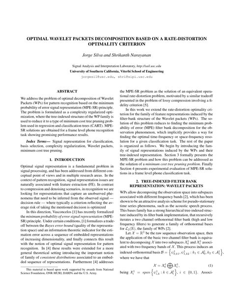 pdf optimal wavelet packets decomposition based on a rate distortion optimality criterion