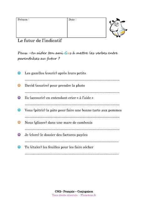 Exercice corrigé pour le CM2 Le futur de lindicatif