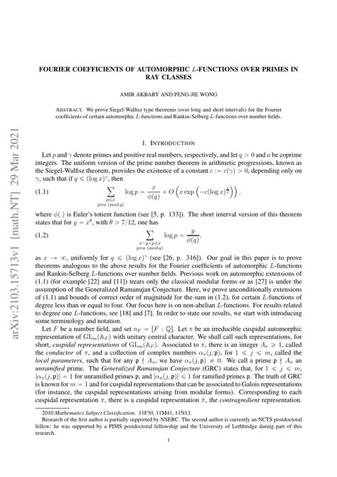 pdf fourier coefficients of automorphic l functions over primes in ray classes