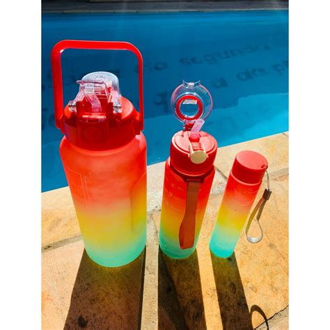 Kit 3 Garrafas Motivacional Squeeze 2l 900ml 300ml Shopee Brasil