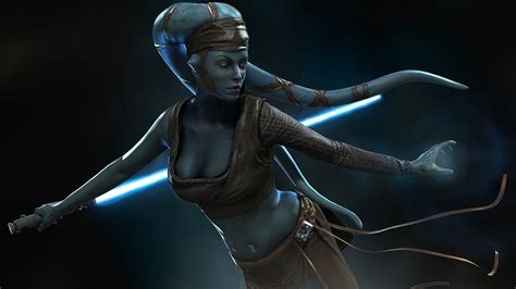 Aayla Secura With Blue Lightsaber Hd Wallpaper