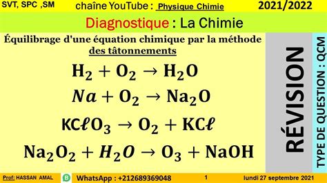 Équilibrage d une équation chimique par la méthode des tâtonnements