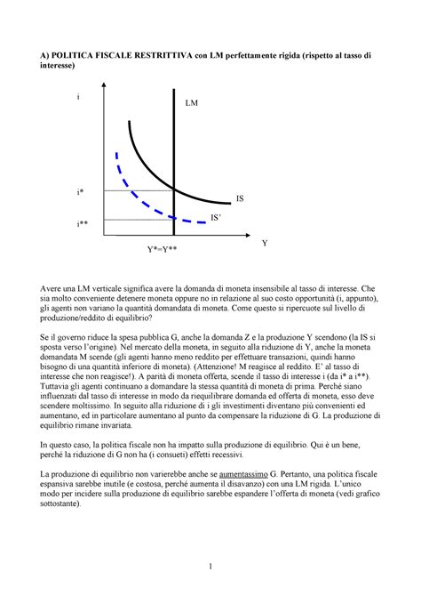 IS LM Note Note IS LM A POLITICA FISCALE RESTRITTIVA Con LM