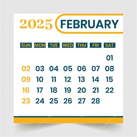 Calendario 2025 Mes De Febrero Vector Descarga Gratuita De Plantilla En