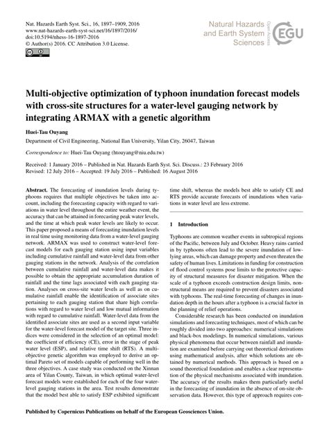 pdf multi objective optimization of typhoon inundation forecast models for water level gauging