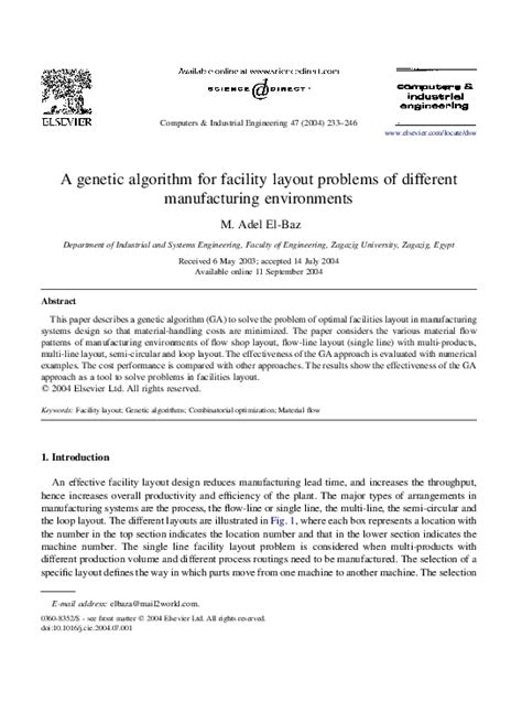 pdf a genetic algorithm for facility layout problems of different manufacturing environments