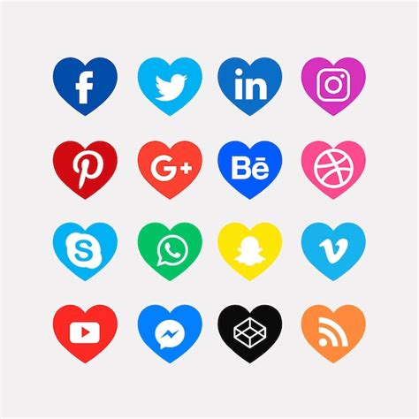 Icônes De Médias Sociaux En Forme De Coeur Et Ensemble D icônes De