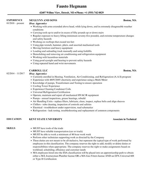 Hvac Apprentice Resume Samples Velvet Jobs