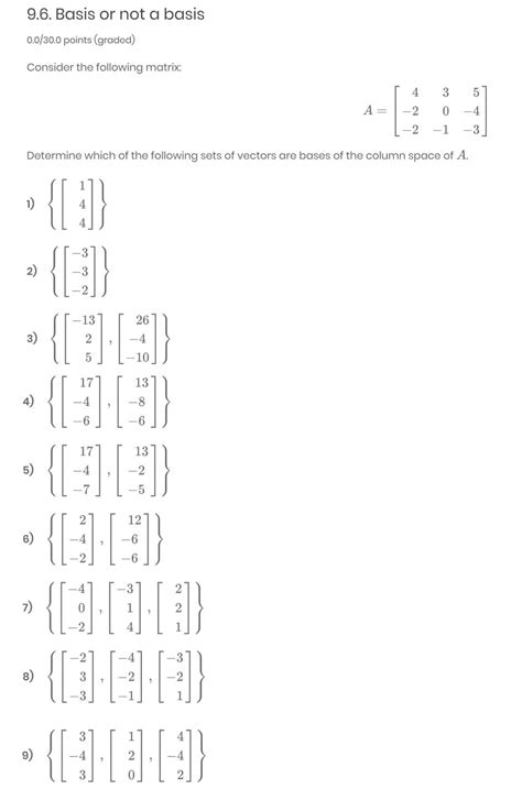 solved 9 6 basis or not a basis 0 0 30 0 points graded