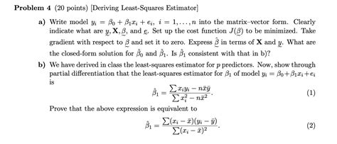 solved bblem 4 20 points [deriving least squares