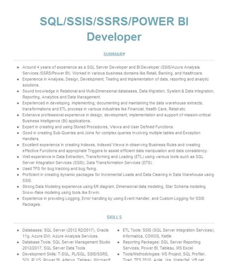 Sql Ssis Ssrs Power Bi Developer Resume Example