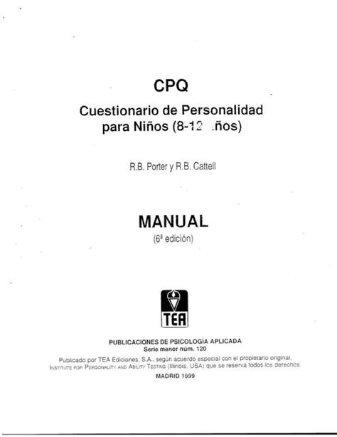 Cuestionario De Personalidad Para Ni Os A Os Patricia Cardenas