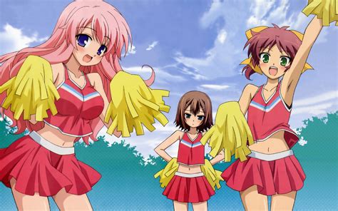 Baka To Test To Shoukanjuu Blue Eyes Blush Brown Hair Cheerleader Green Eyes Himeji Mizuki
