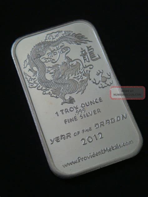2012 1 Oz Year Of The Dragon Fine Bullion Silver 0 999 Bar