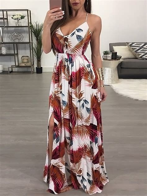 Vestido Maxi Largo Estampada De Flores Cuello V Espalda Cruzada Para Mujer