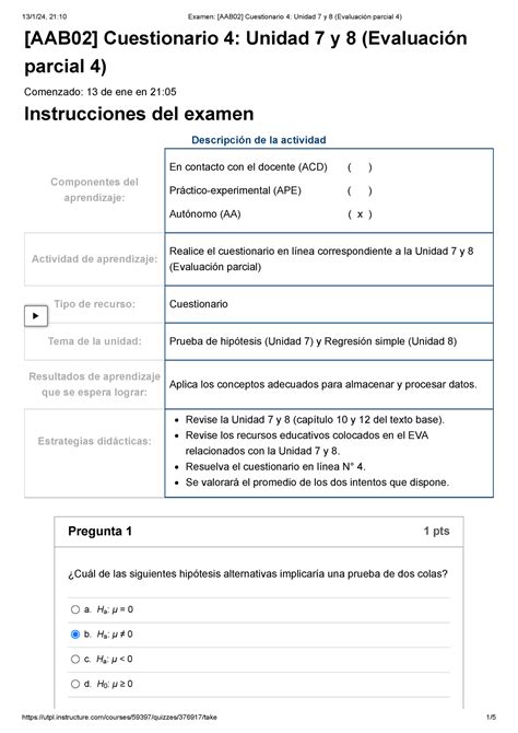 Examen AAB02 Cuestionario 4 Unidad 7 y 8 Evaluación parcial 4