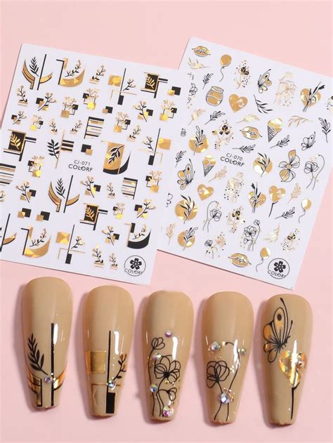 2sheets Flower Leaf Pattern Nail Art Sticker Stylish Nails Art