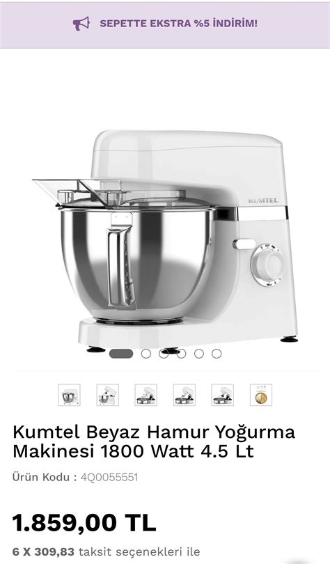 Kumtel Beyaz Hamur Yoğurma Makinesi 1800 Watt 4 5 Lt 1740TL