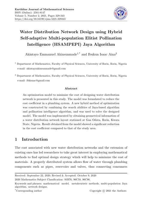 pdf water distribution network design using hybrid self adaptive multi population elitist