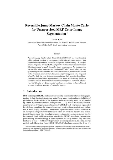 pdf reversible jump markov chain monte carlo for unsupervised mrf color image segmentation£