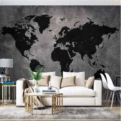Adesivo Parede Mapa Mundi Painel Cimento Queimado Vinílico