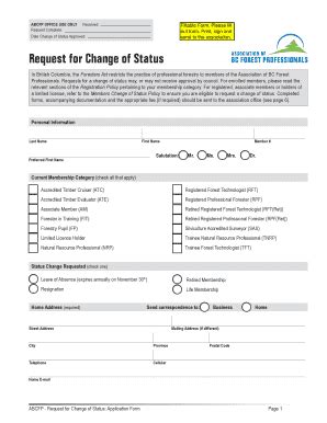 Fillable Online Abcfp Change Of Status Form Association Of BC Forest