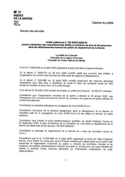 Arrêté préfectoral portant interdiction des rassemblements de plus de