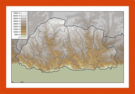 Physical Map Of Bhutan Maps Of Bhutan Maps Of Asia Map Maps