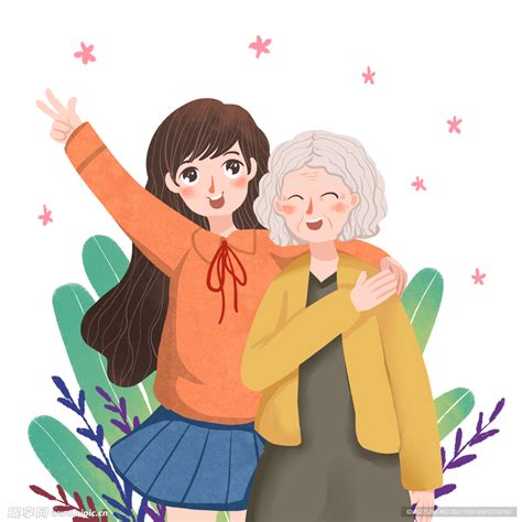 老人和孙女卡通图设计图 图片素材 其他 设计图库 昵图网