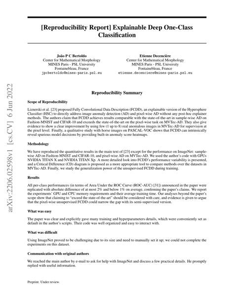 pdf [reproducibility report] explainable deep one class classification